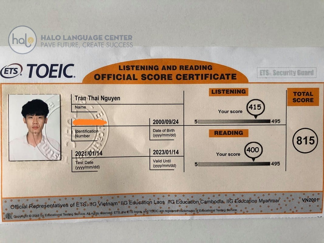 Cảm nhận của bạn Thái Nguyên TOEIC 815 về kỳ thi TOEIC tại IIG ngày 14/01/2021 - Halo English Center