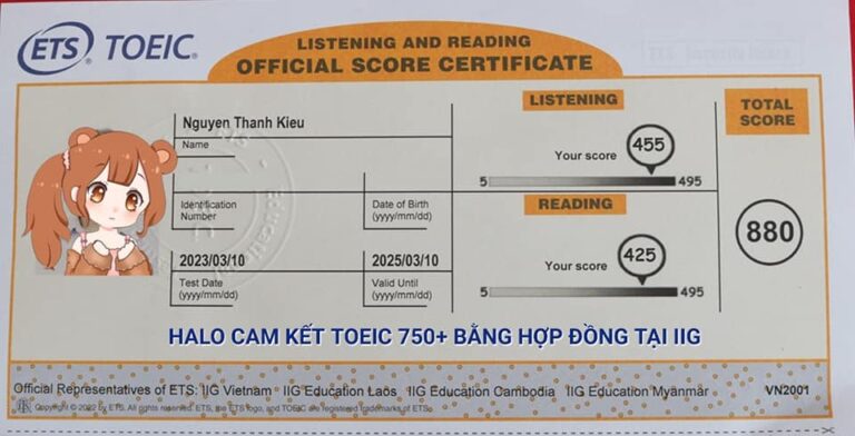 Nguyễn Thanh Kiều đạt 880 Toeic sau khóa luyện thi Toeic 650+ tại Halo - Halo English Center
