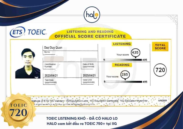 Duy Quân vượt trội năng lực nghe hiểu tiếng Anh với Toeic 435/495 điểm